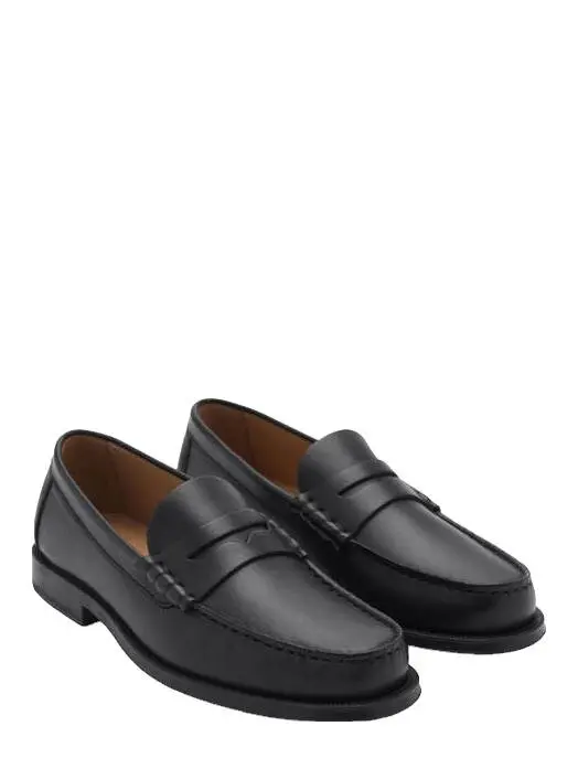 Mango Leather Penny Loafer - Black