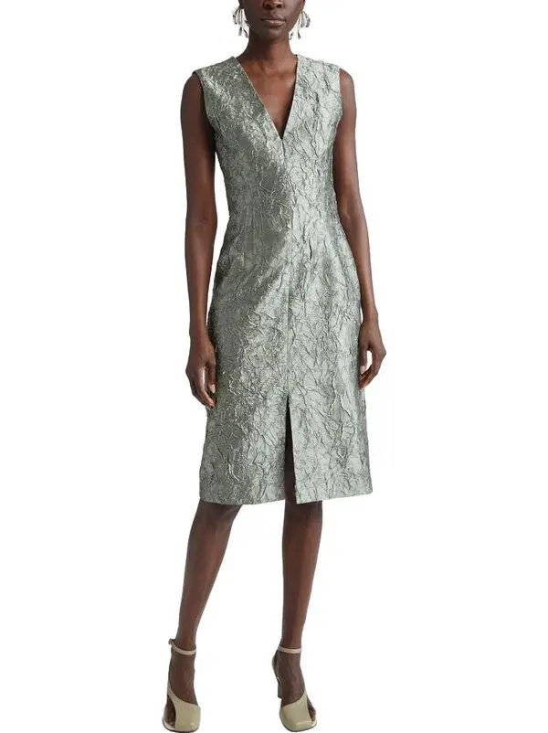 Dries Van Noten Plissé Crushed Jacquard A-line Dress - Green