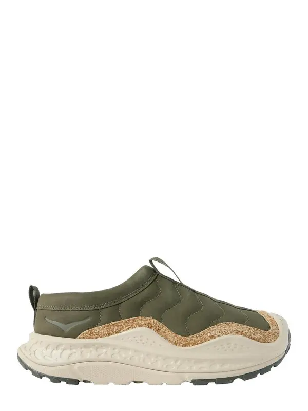 Hoka U Ora Primo Tp Brushed Suede-trimmed Nubuck Slip-on Sneakers - Green