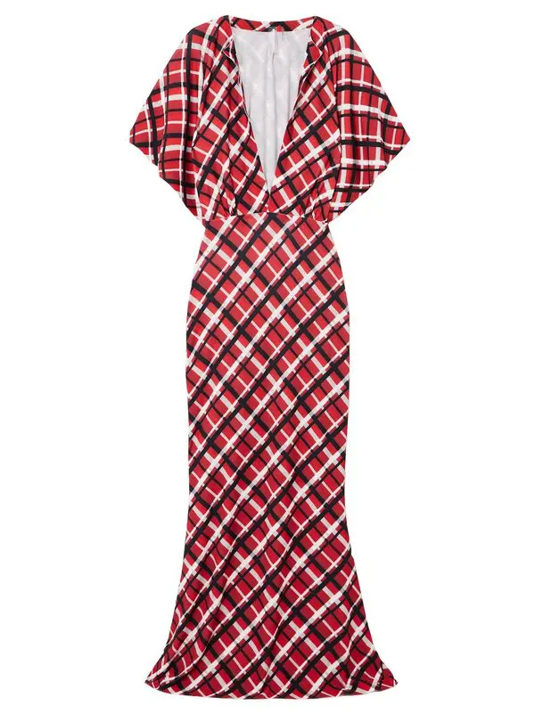 Norma Kamali Obie Checked Stretch-jersey Gown - Red