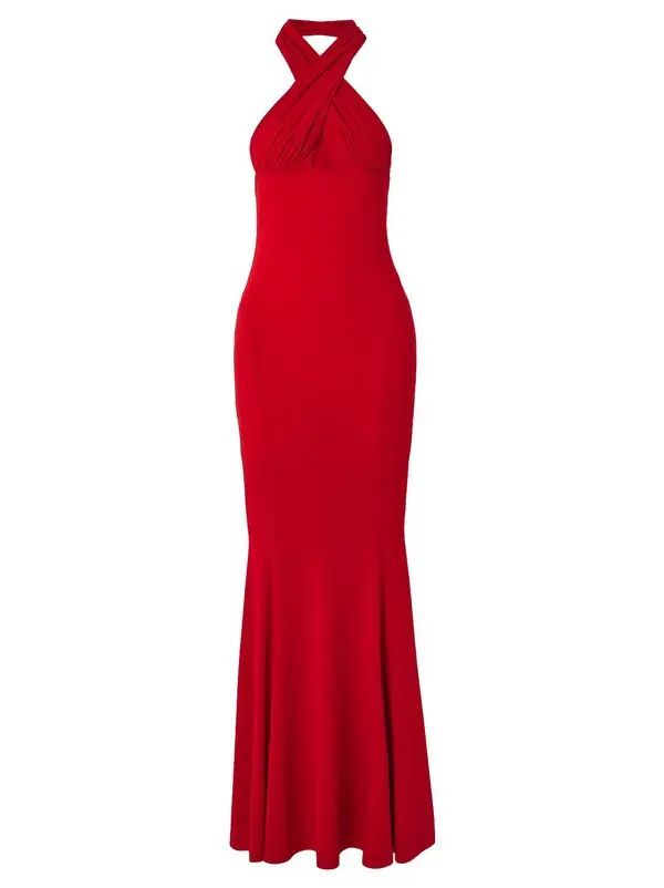 Norma Kamali Cutout Jersey Halterneck Gown - Red