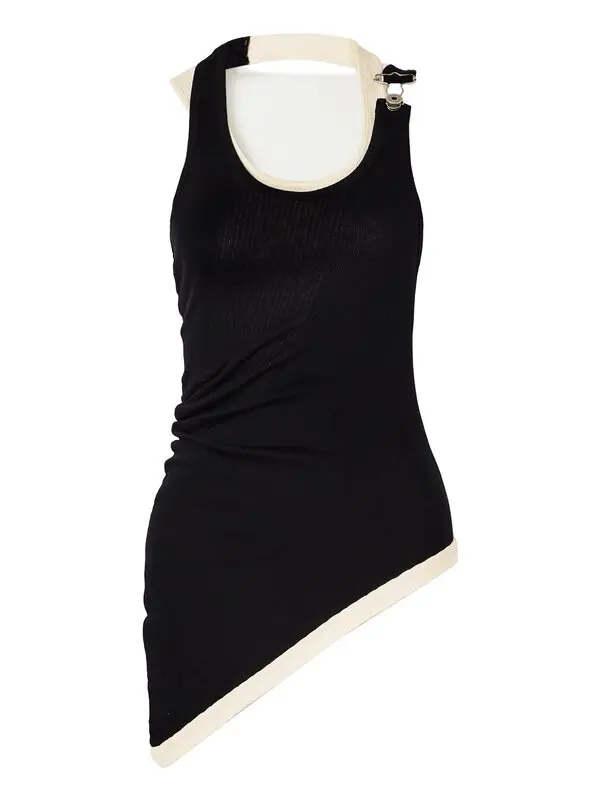 Jean Paul Gaultier Asymmetric Layered Ribbed Tank - Black