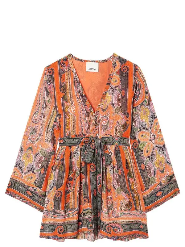 Isabel Marant Morgane Belted Paisley-print Mini Dress - Orange