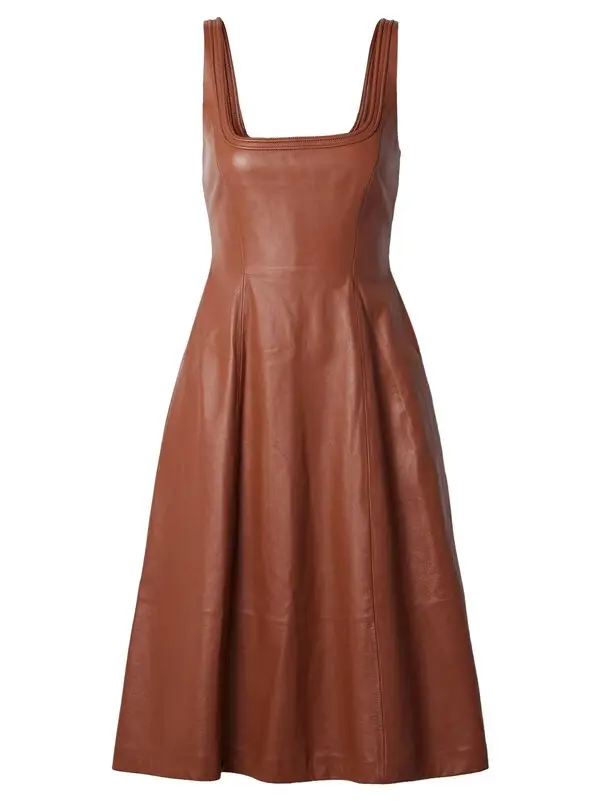 Gabriela Hearst Adaline Pleated Leather Midi Dress - Brown