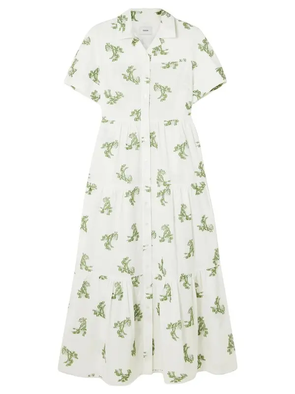Erdem Embroidered Gathered Cotton Fil Coupé Midi Shirt Dress - Ivory
