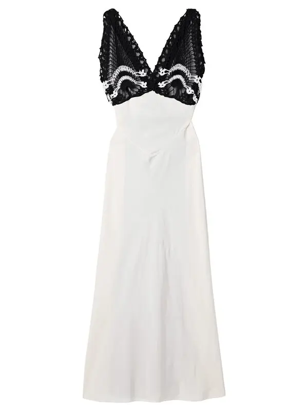 DIOTIMA Pavona Two-tone Crocheted Cotton-trimmed Twill Maxi Dress - Ivory