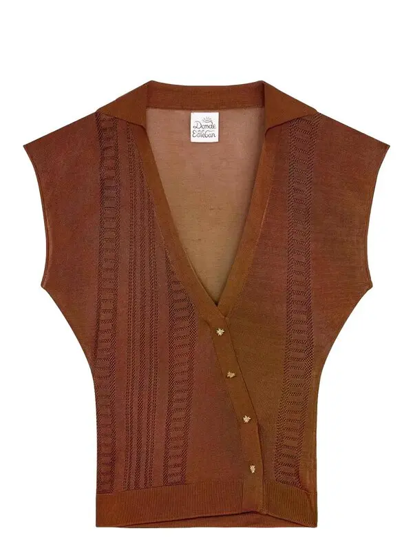 DONDE ESTEBAN Guayabera Semi-sheer Top - Brown