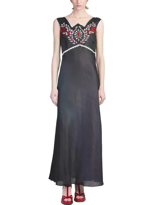 HOLY CAFTAN Embroidery-detail Maxi Dress - Black