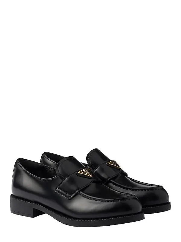 Prada Brushed Leather Loafers - Black/gold