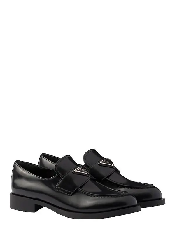 Prada Brushed Leather Loafers - Black/silver