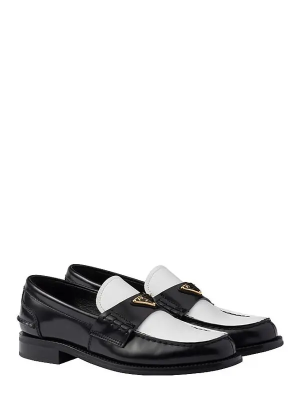 Prada Two-tone Brushed Leather Loafers - Black