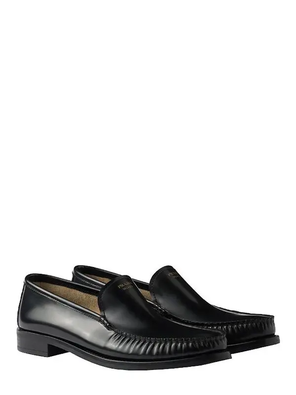 Prada Brushed Leather Loafers - Black