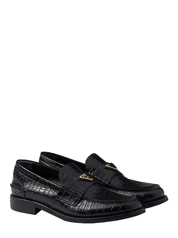 Prada Croco-print Leather Loafers - Black