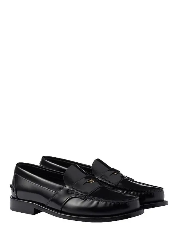 Prada Brushed Leather Loafers - Black