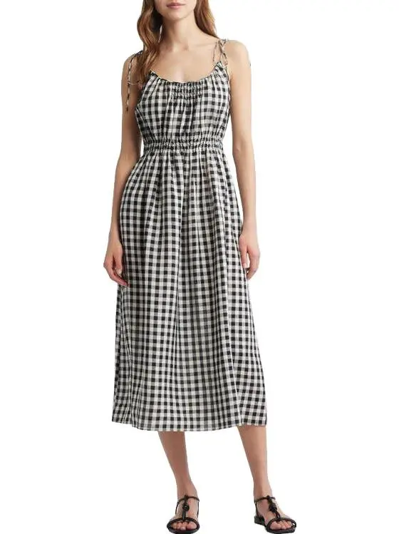 DÔEN Leslie Gingham Pleated Maxi Dress - Black Marilyn Gingham