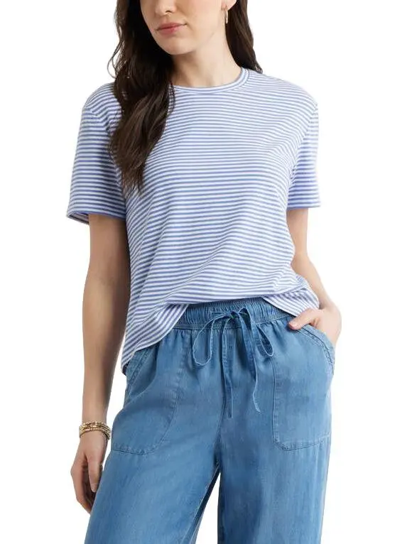Caslon Stripe Crop T-shirt - Blue Denim- White Beck Stripe