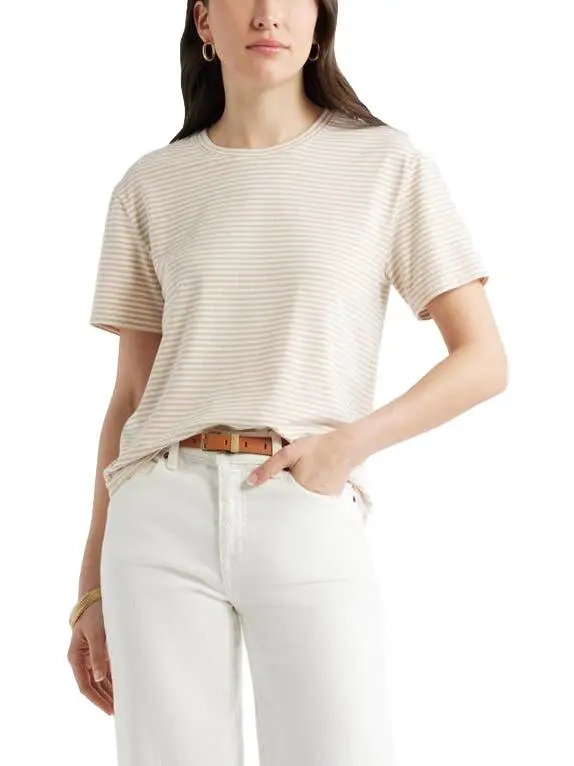 Caslon Stripe Crop T-shirt - Tan Shore- White Beck Stripe