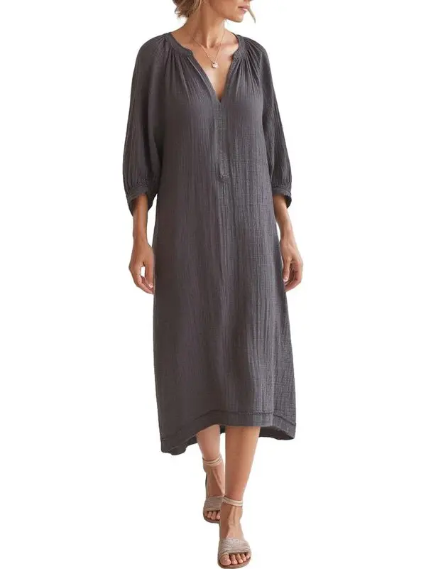 OCEAN+MAIN Gauze A-line Dress With Pockets - Charcoal