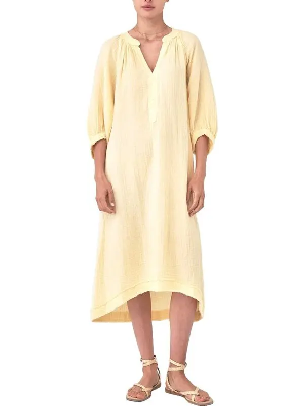OCEAN+MAIN Gauze A-line Dress With Pockets - Pale Yellow