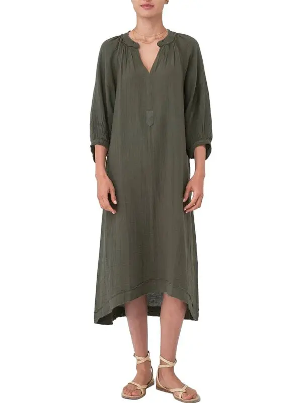 OCEAN+MAIN Gauze A-line Dress With Pockets - Sage Green