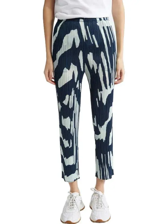 Issey Miyake Refraction Print Pleated Pants - Grayish Navy