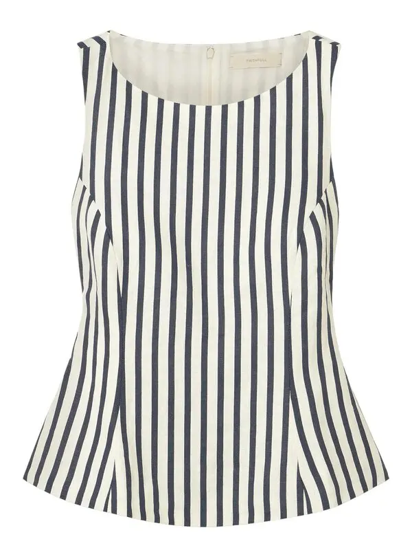 Faithfull The Brand Ana Striped Linen Top - Blue