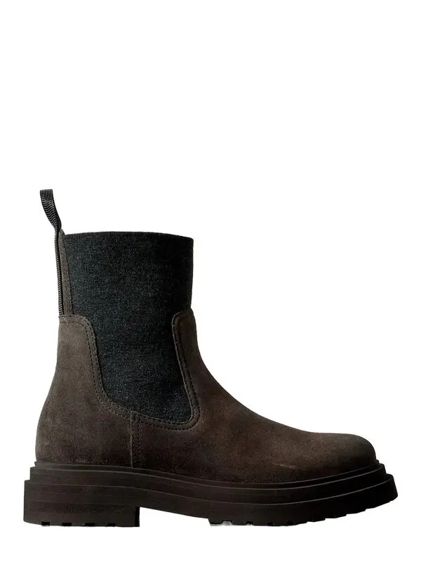 Brunello Cucinelli Bead-embellished Suede Chelsea Boots - Brown