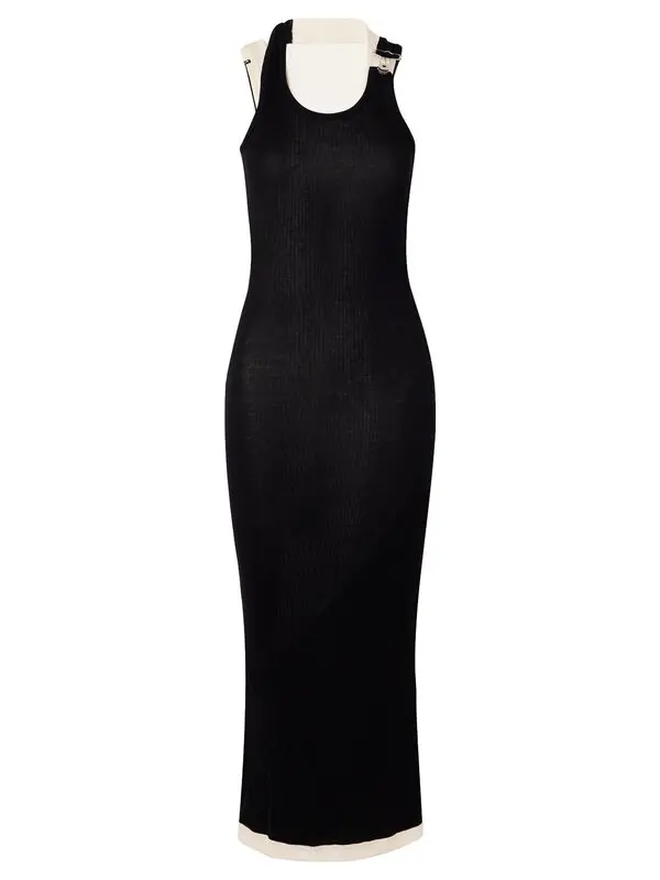 JEAN PAUL GAULTIER Layered Buckled Ribbed Cotton-jersey Maxi Dress - Black