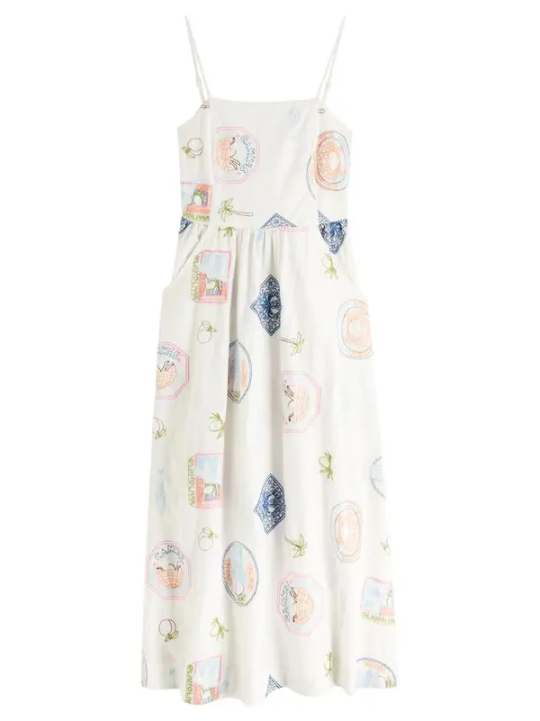 DAMSON MADDER Peaches Embroidery Cotton-blend Midi Dress - Multicoloured