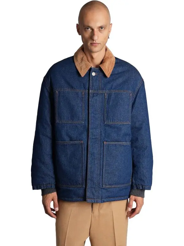 Ami Denim Jacket With Velvet Collar - Blue