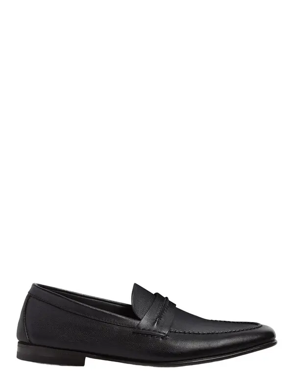 Zegna Natural Grain Leather Mocassin Loafer - Black