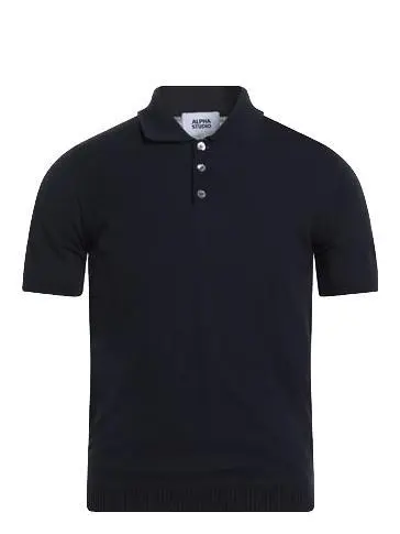 Alpha Studio Cotton Knit Polo Shirt - Blue