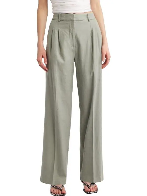 OPEN EDIT Linen Blend Trousers - Green Halo