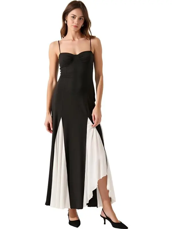 MODENAIRE Bustier Maxi Dress With Pleated Contrast Panels - Black/white