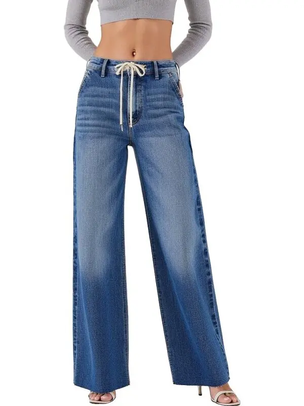 MODENAIRE High-waist Wide-leg Jeans With Cuffs - Light Wash