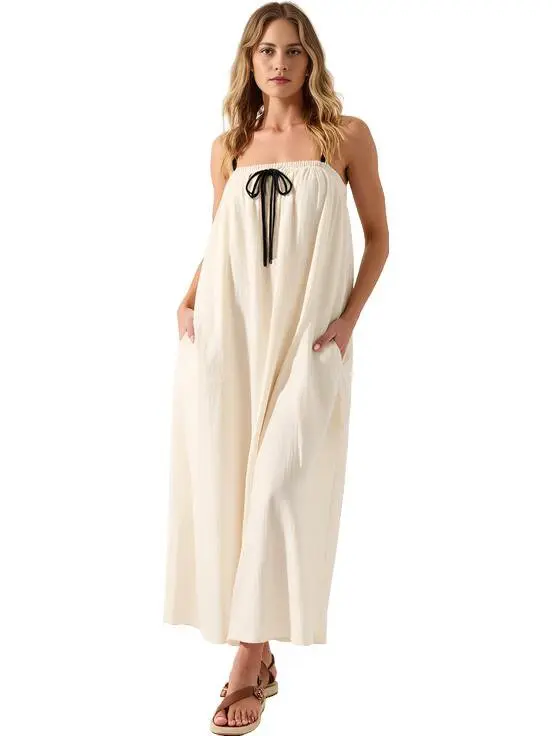 MODENAIRE Strapless Tie-front Maxi Dress - Ivory / Black