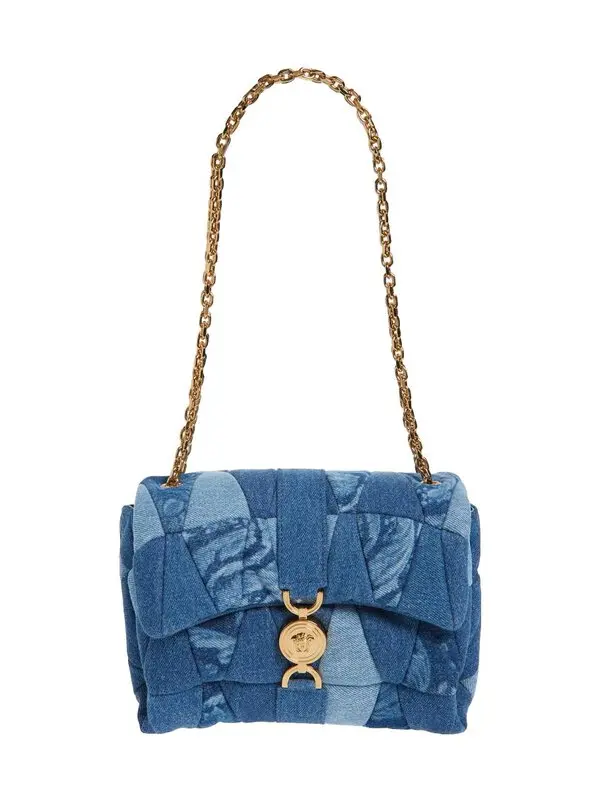Versace Medusa 95 Quilted Patchwork Denim Shoulder Bag - Blue Versace Gold