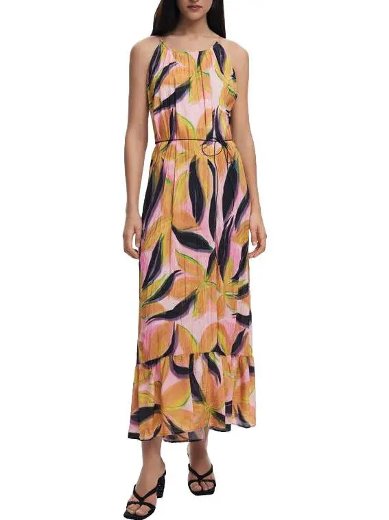 Desigual Floral Crinkled Midi Sundress - Pink
