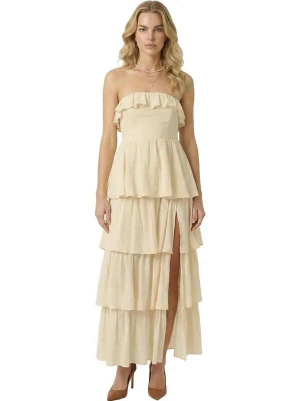 MODENAIRE Strapless Tiered Ruffle Maxi Dress - Cream