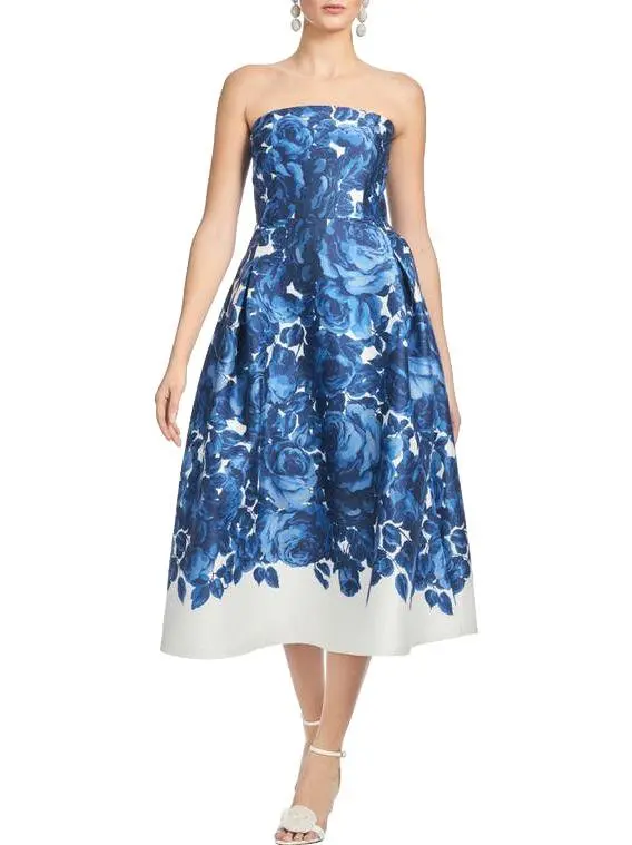 Sachin & Babi Shay Floral Strapless Midi Dress - Nocturne Roses