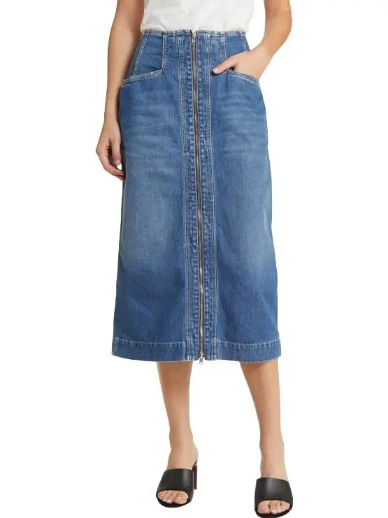 Closed Exposed Zip Nonstretch Denim Pencil Skirt - Mid Blue