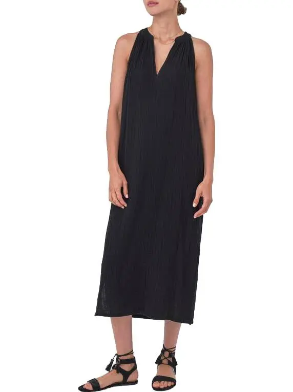 OCEAN+MAIN Sleeveless Gauze Midi Dress With Pockets - Black