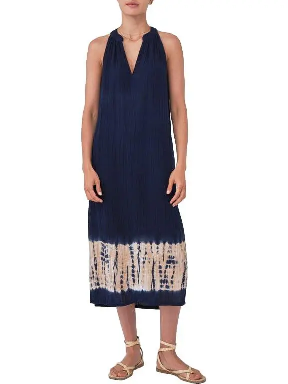 OCEAN+MAIN Sleeveless Gauze Midi Dress - Navy + Sedona