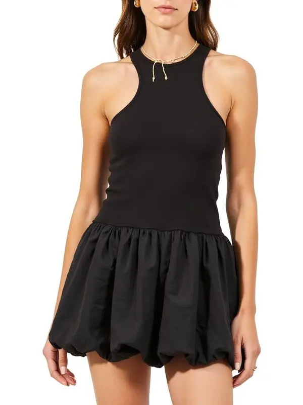 MODENAIRE Mixed Media Mini Dress With Bubble Hem - Black