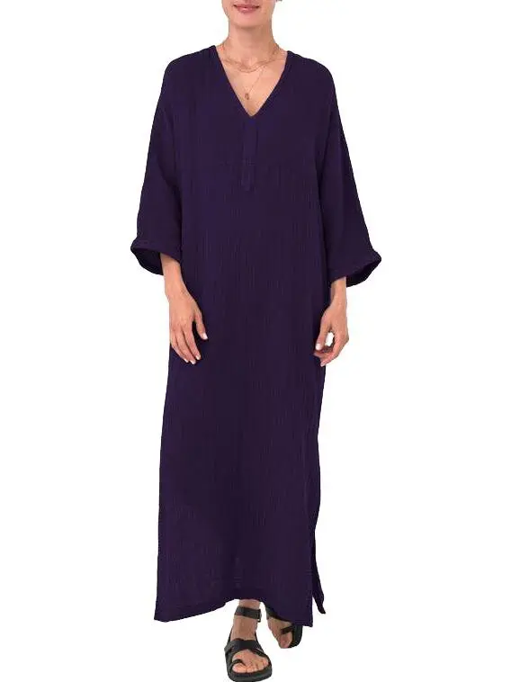 OCEAN+MAIN Gauze Arc Seam Caftan - Aubergine
