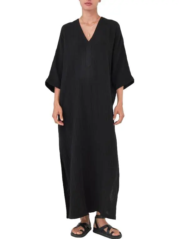 OCEAN+MAIN Gauze Arc Seam Caftan - Black