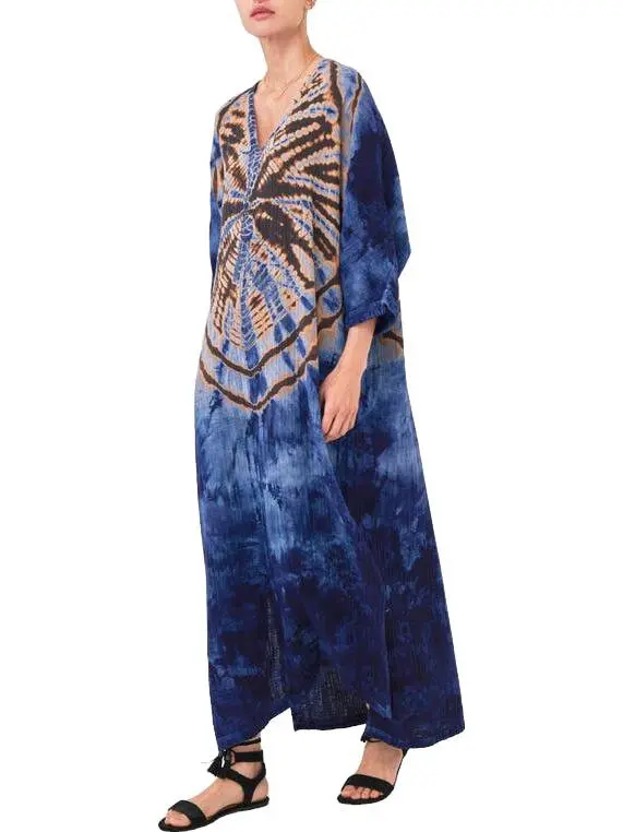 OCEAN+MAIN Gauze Arc Seam Caftan - Butterfly Print