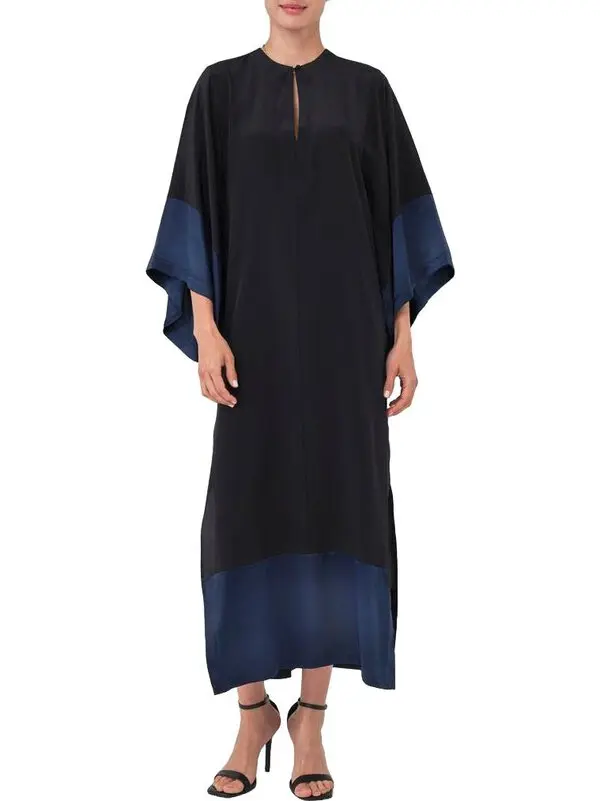 OCEAN+MAIN Kimono Sleeve Silk Tunic Dress - Black And Navy