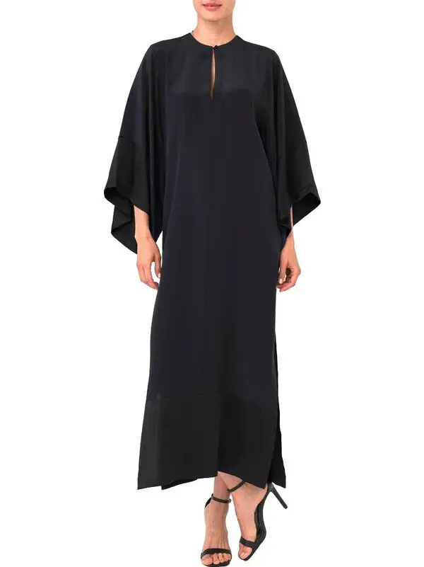 OCEAN+MAIN Wide Sleeve Silk Tunic Dress - Black