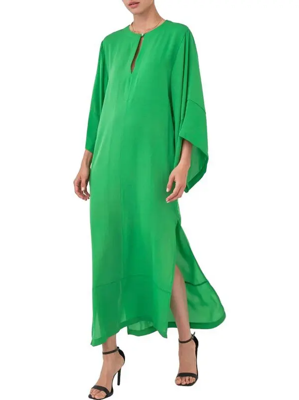 OCEAN+MAIN Wide Sleeve Silk Tunic Dress - Green
